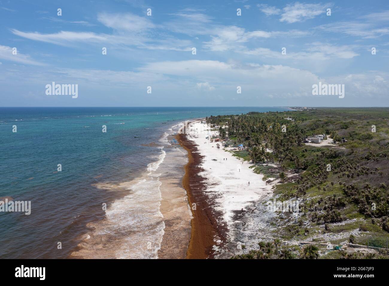 Aerial panoramic view of the beaches along the coast of Tulum, Mexico ...