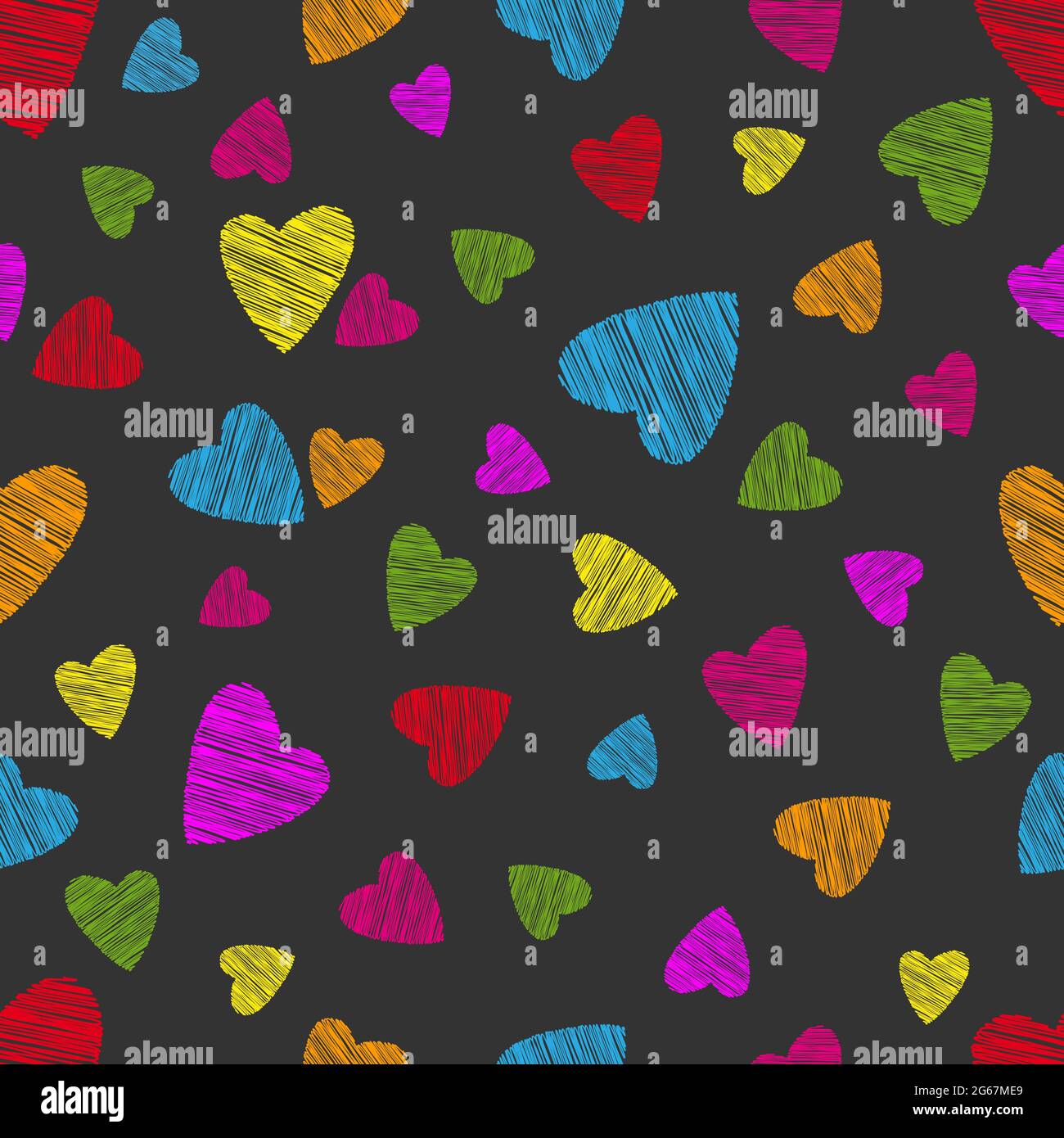 Colorful heart shapes on dark background. Seamless background. Vector ...