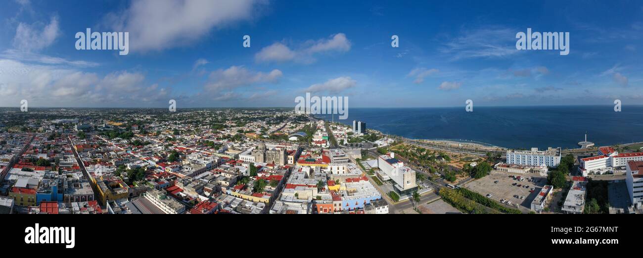 Panoramic view of the skyline of Campeche, the capital of the state of ...