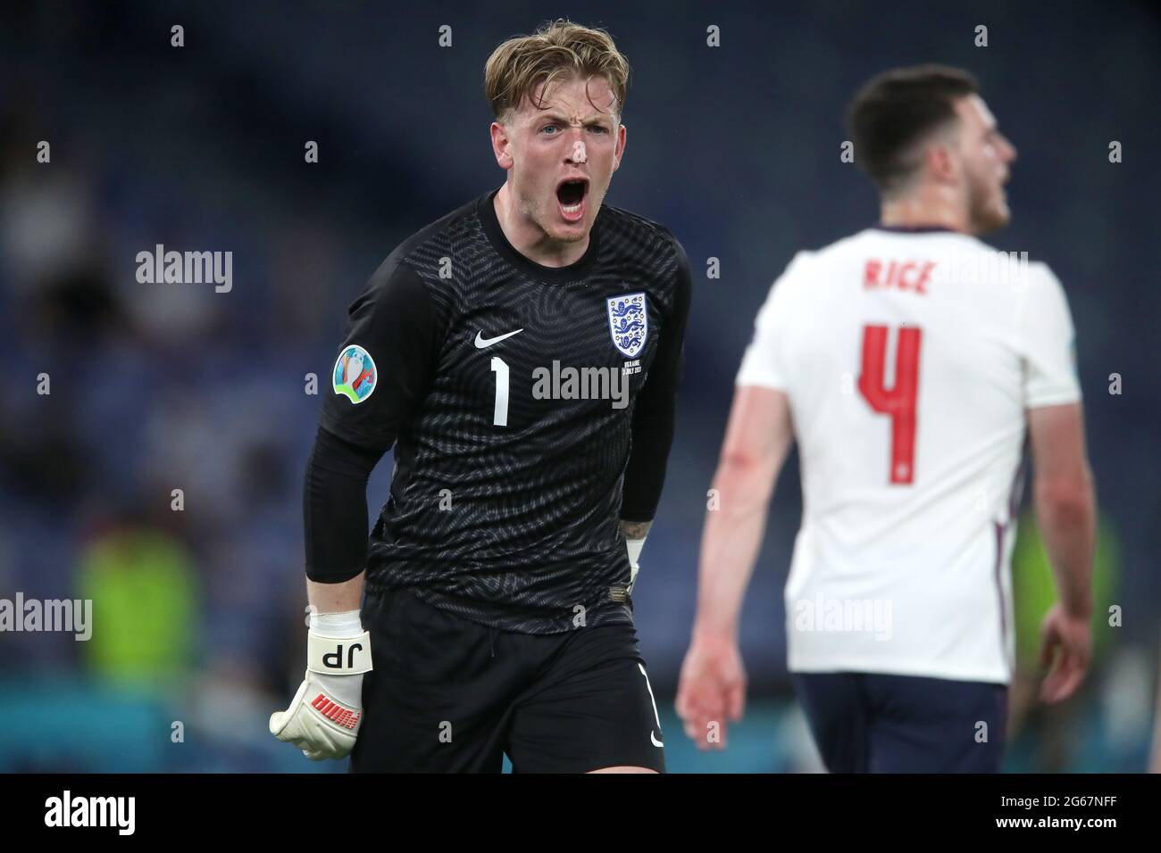 England goalkeeper Jordan Pickford reacts during the UEFA Euro 2020 ...