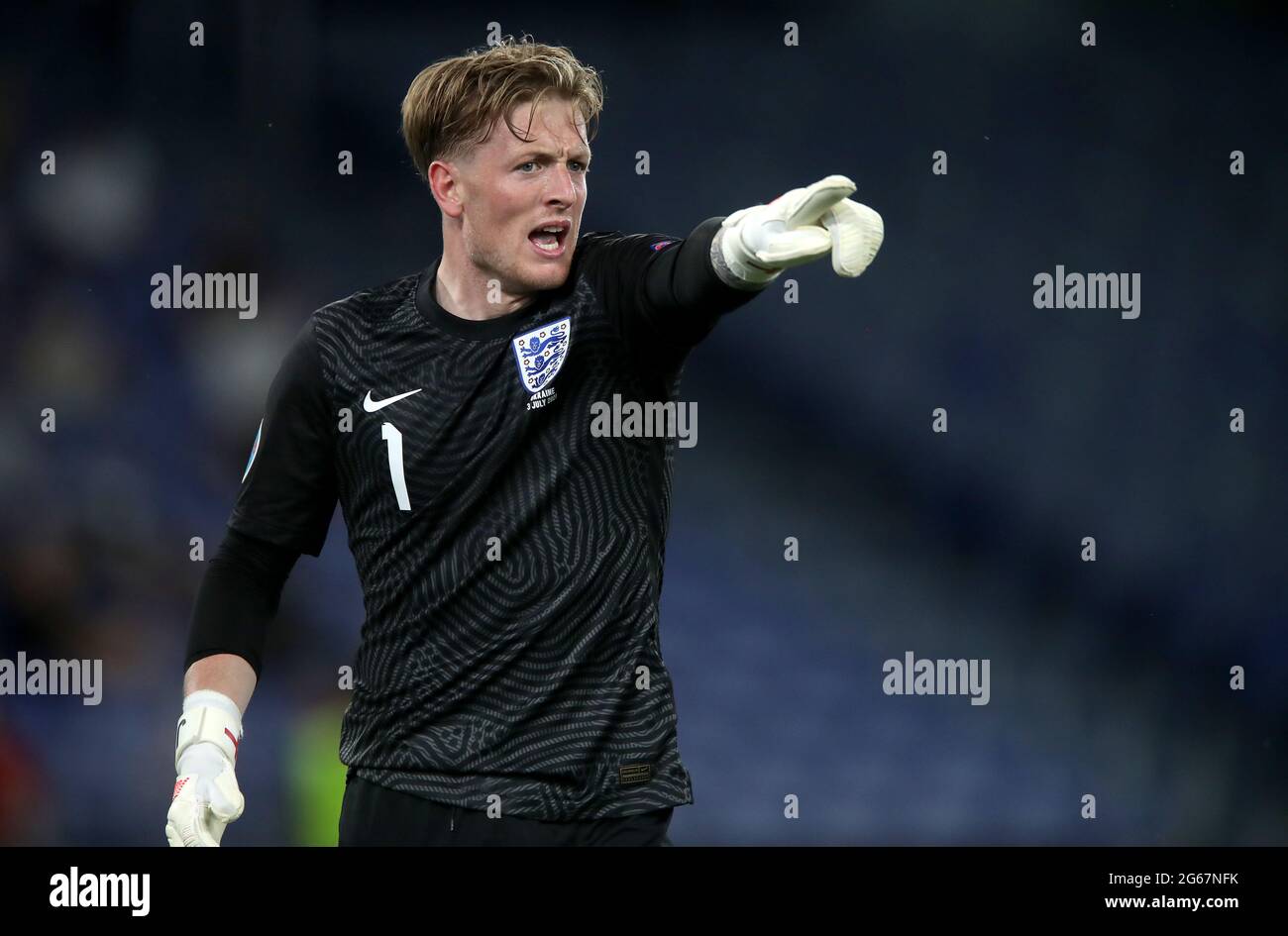 England goalkeeper Jordan Pickford reacts during the UEFA Euro 2020 ...