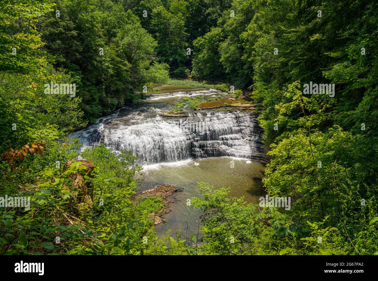 One of the cascades at Burgess Falls State park in Tennessee with ...