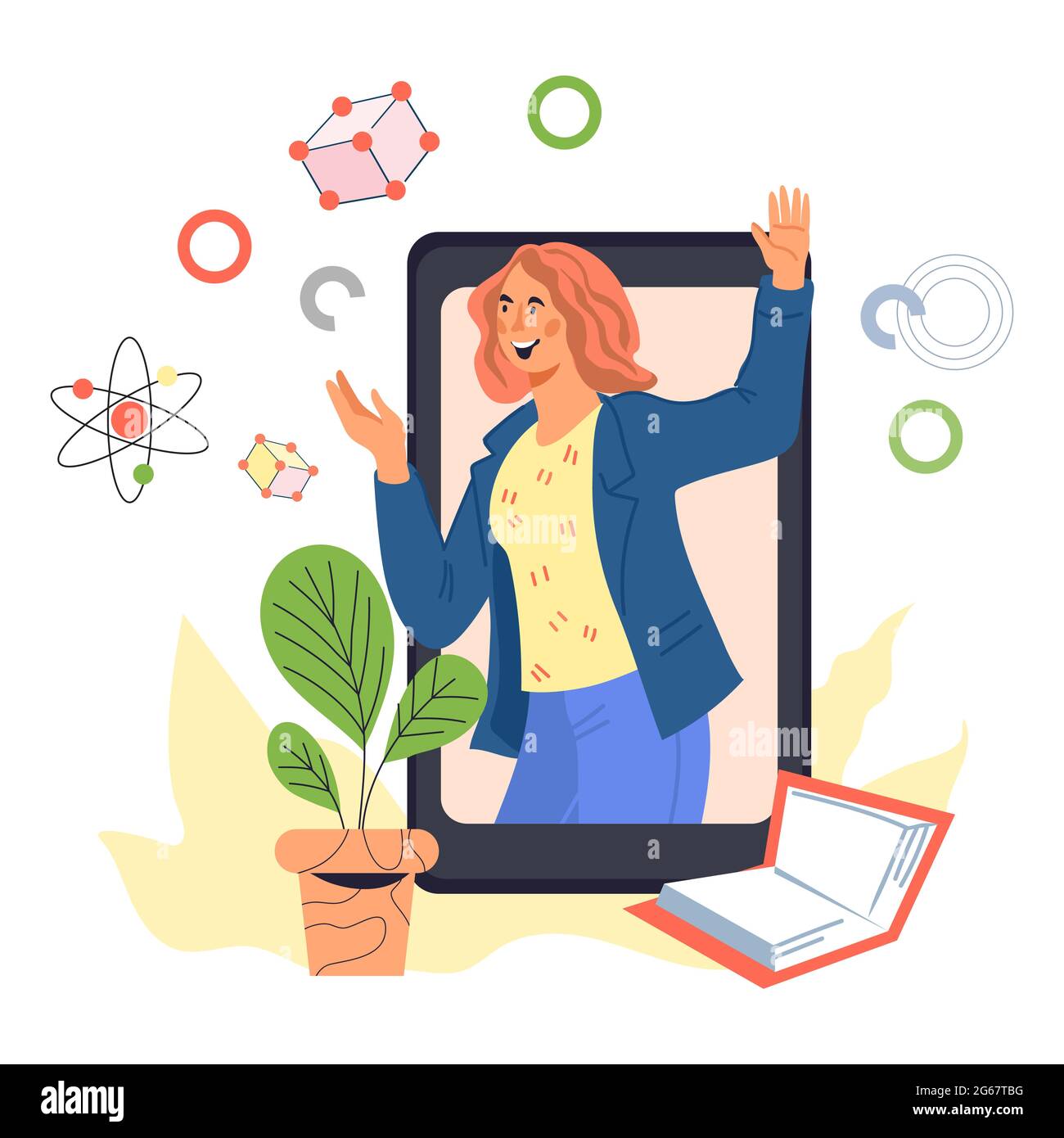 Online distance courses and remote education concept with woman at ...