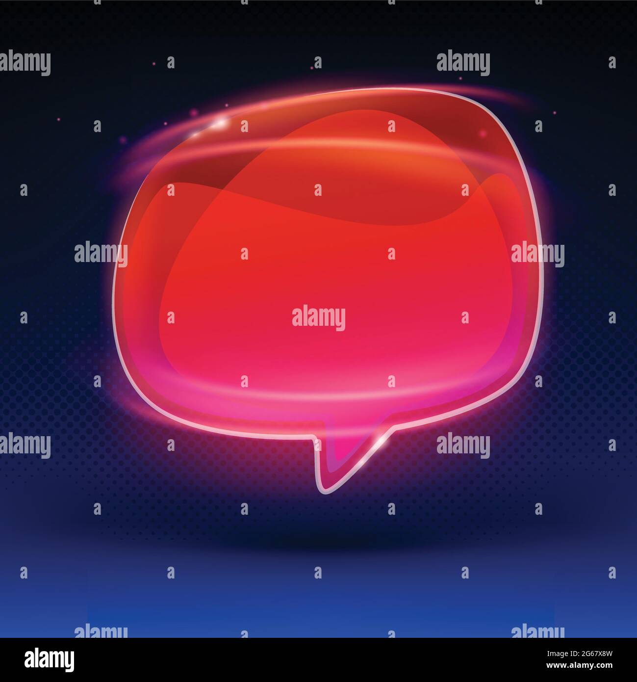 Colorful red glossy speech bubble with reflection on dark blue ...