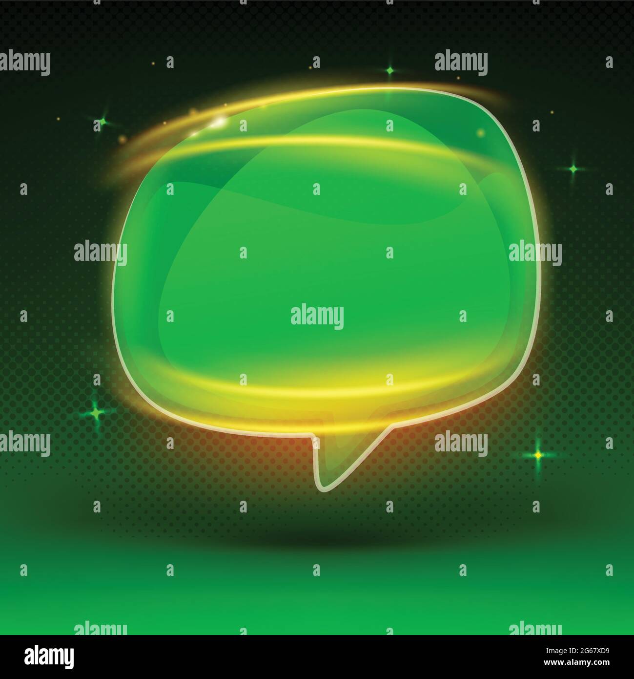 Colorful green glossy speech bubble with reflection on dark green ...