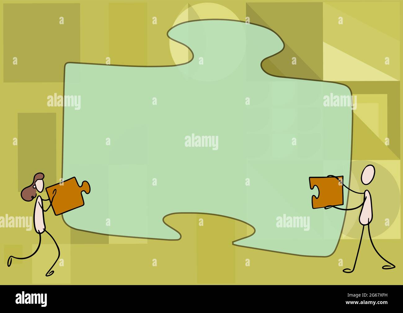 Colleagues Drawing Fitting Two Pieces Of Jigsaw Puzzle Together Showing ...