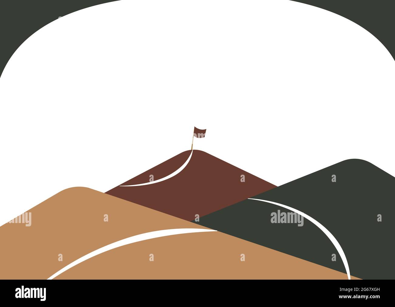 Mountain Range Drawing With Road Leading To Raised Flag At The Top ...