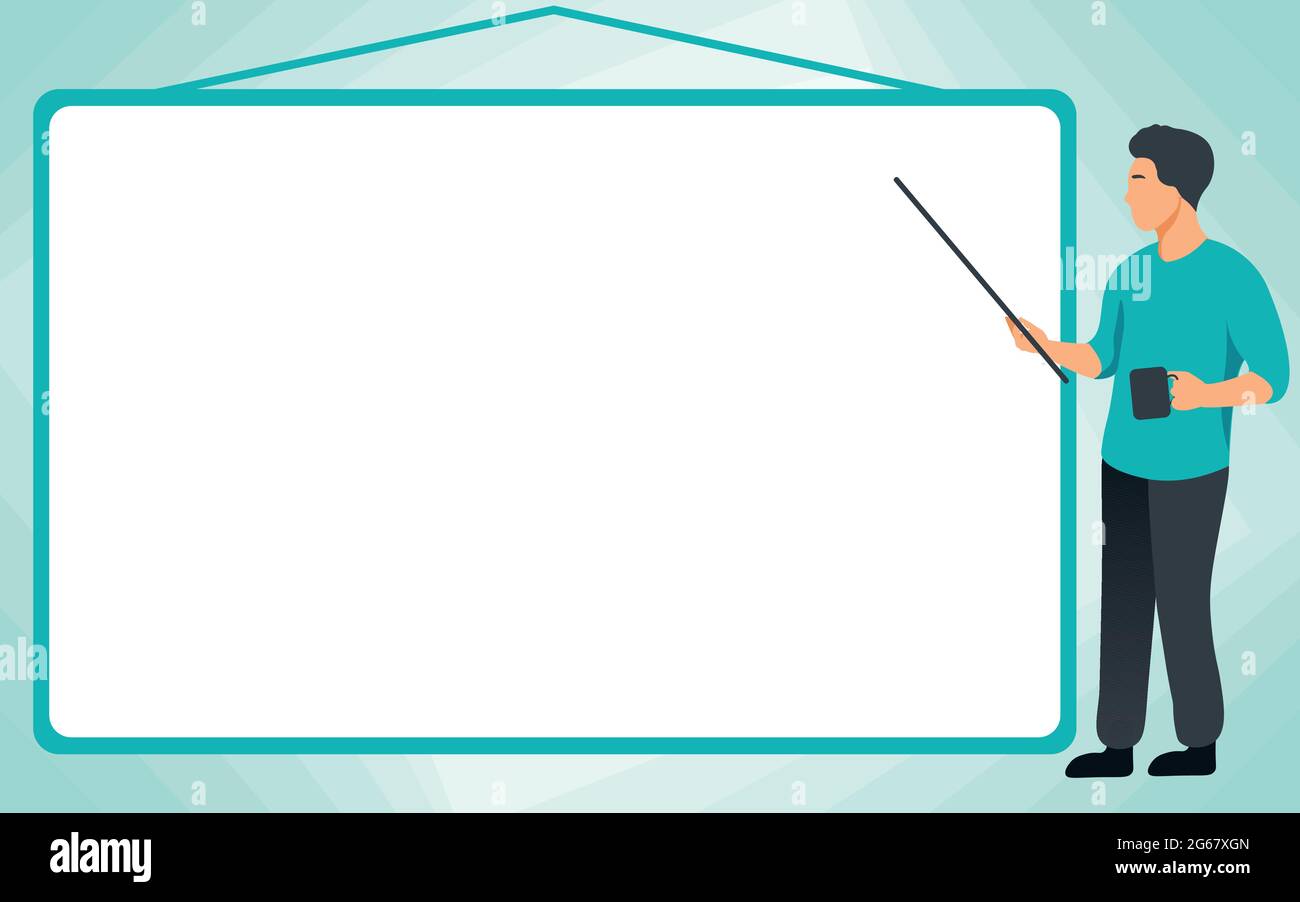 School Instructor Drawing Pointing Stick On Empty Whiteboard While ...