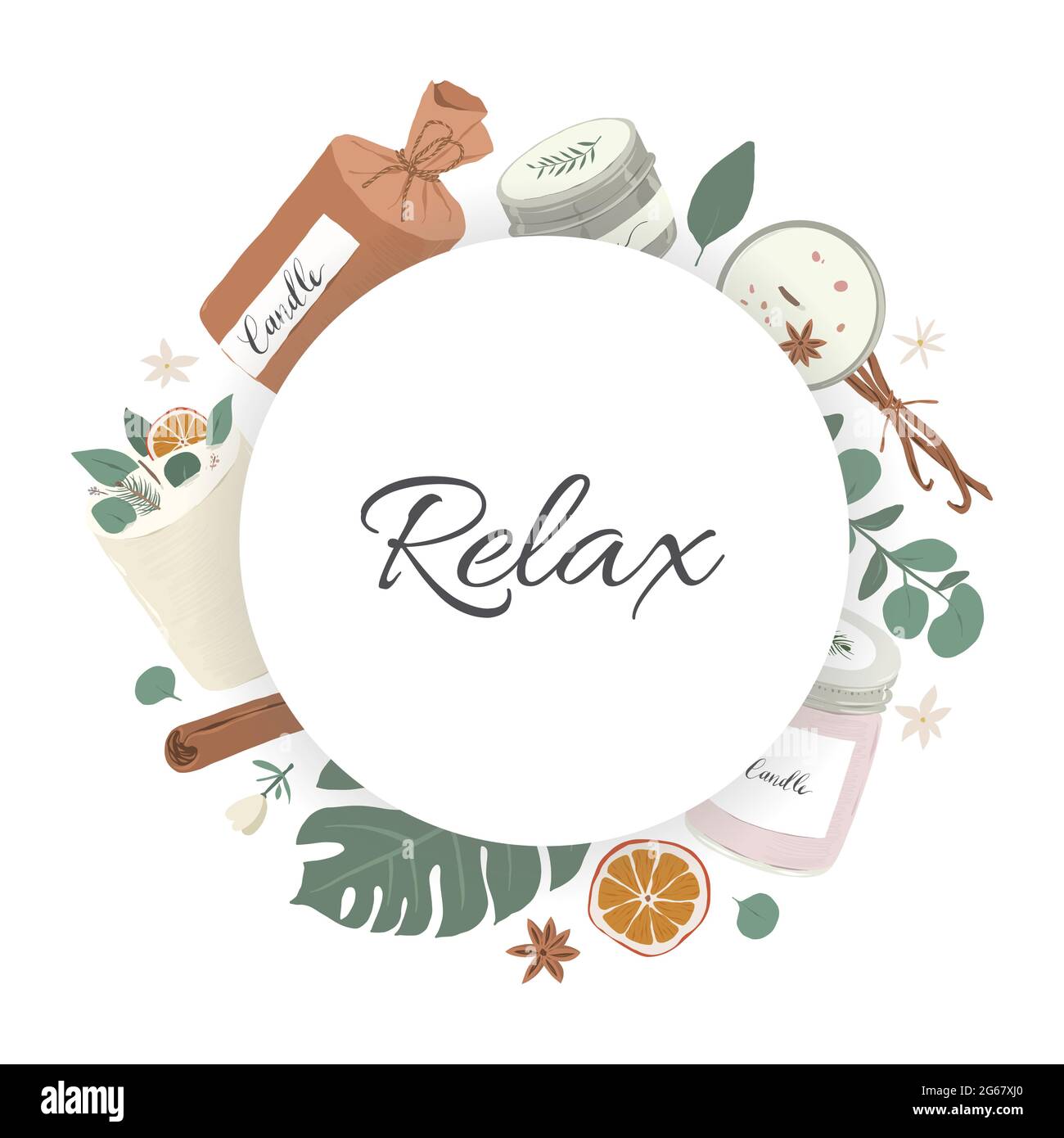 Scented candles card template, vector frame with copy space decorated ...