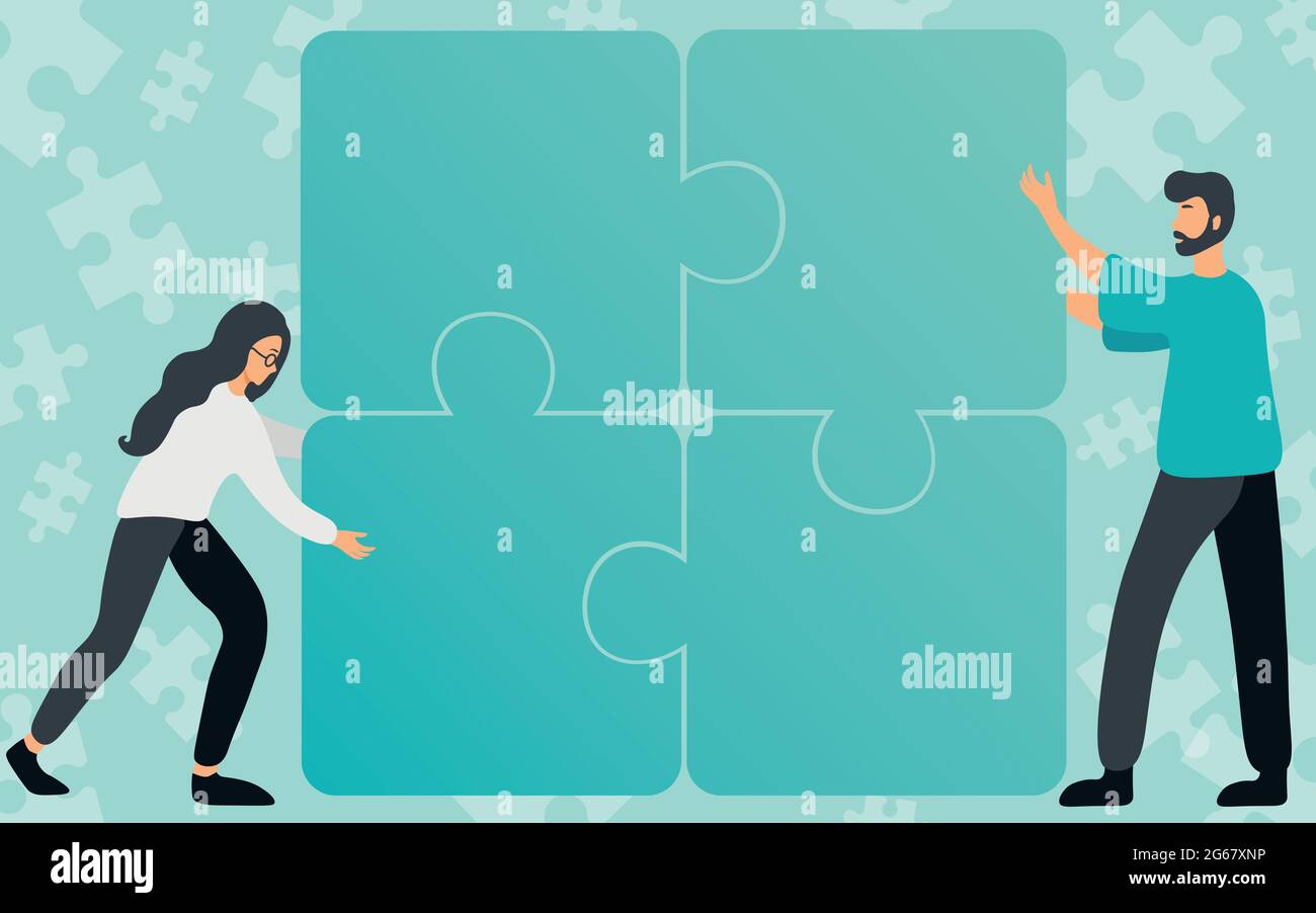 Colleagues Drawing Fitting Four Pieces Of Jigsaw Puzzle Together ...