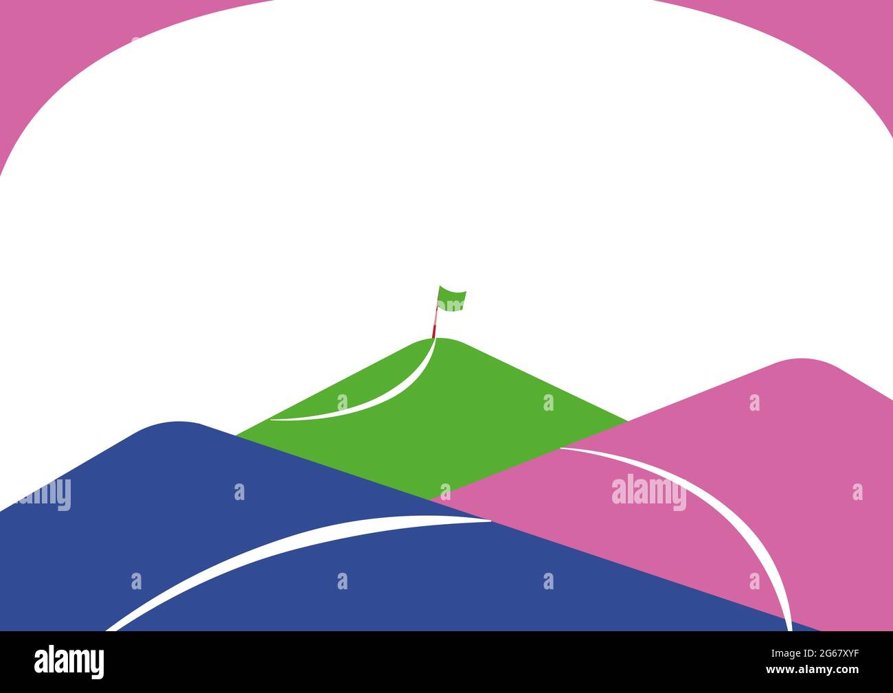 Mountain Range Drawing With Road Leading To Raised Flag At The Top ...