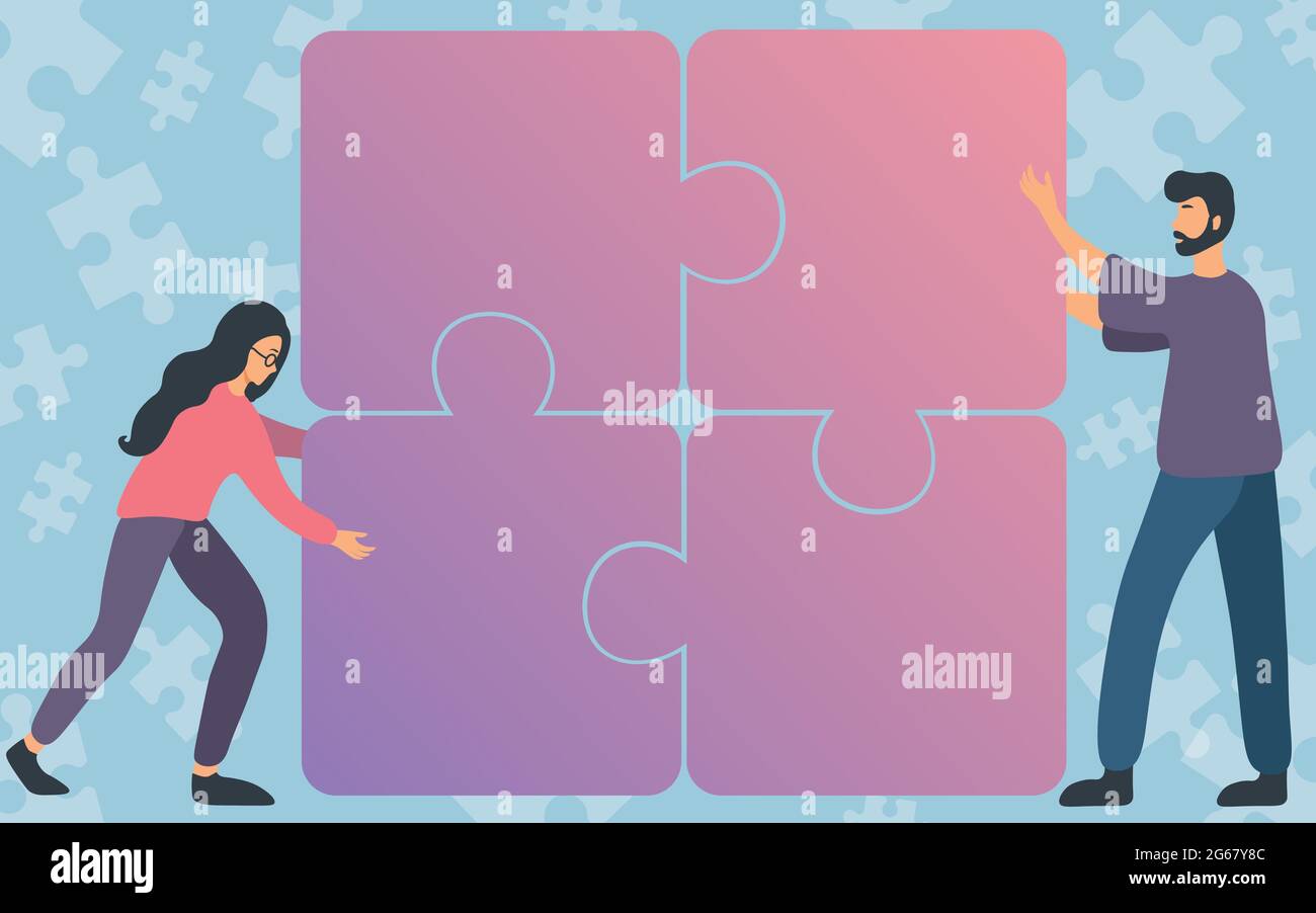 Colleagues Drawing Fitting Four Pieces Of Jigsaw Puzzle Together ...