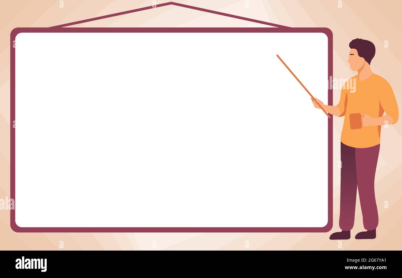 School Instructor Drawing Pointing Stick On Empty Whiteboard While ...