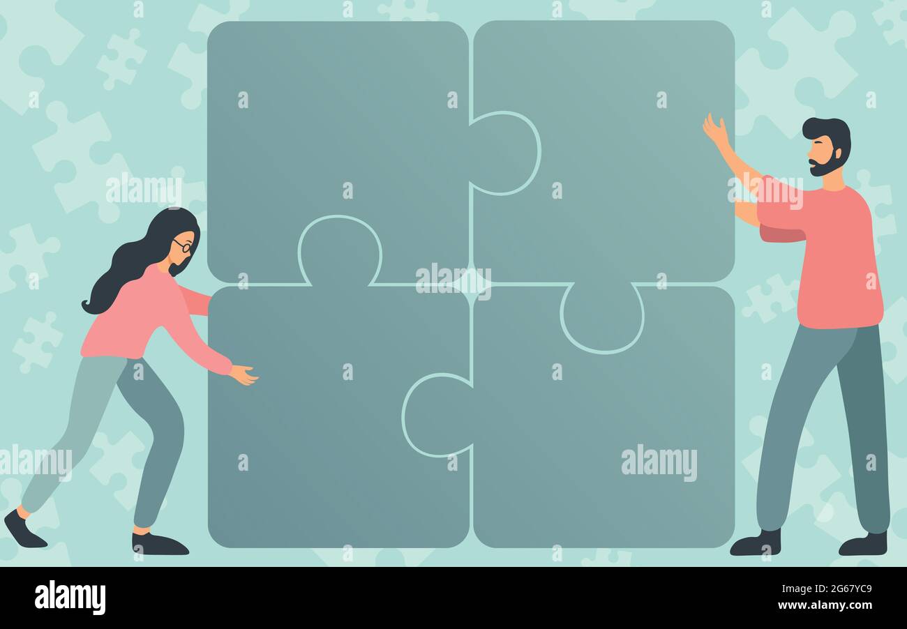Colleagues Drawing Fitting Four Pieces Of Jigsaw Puzzle Together ...