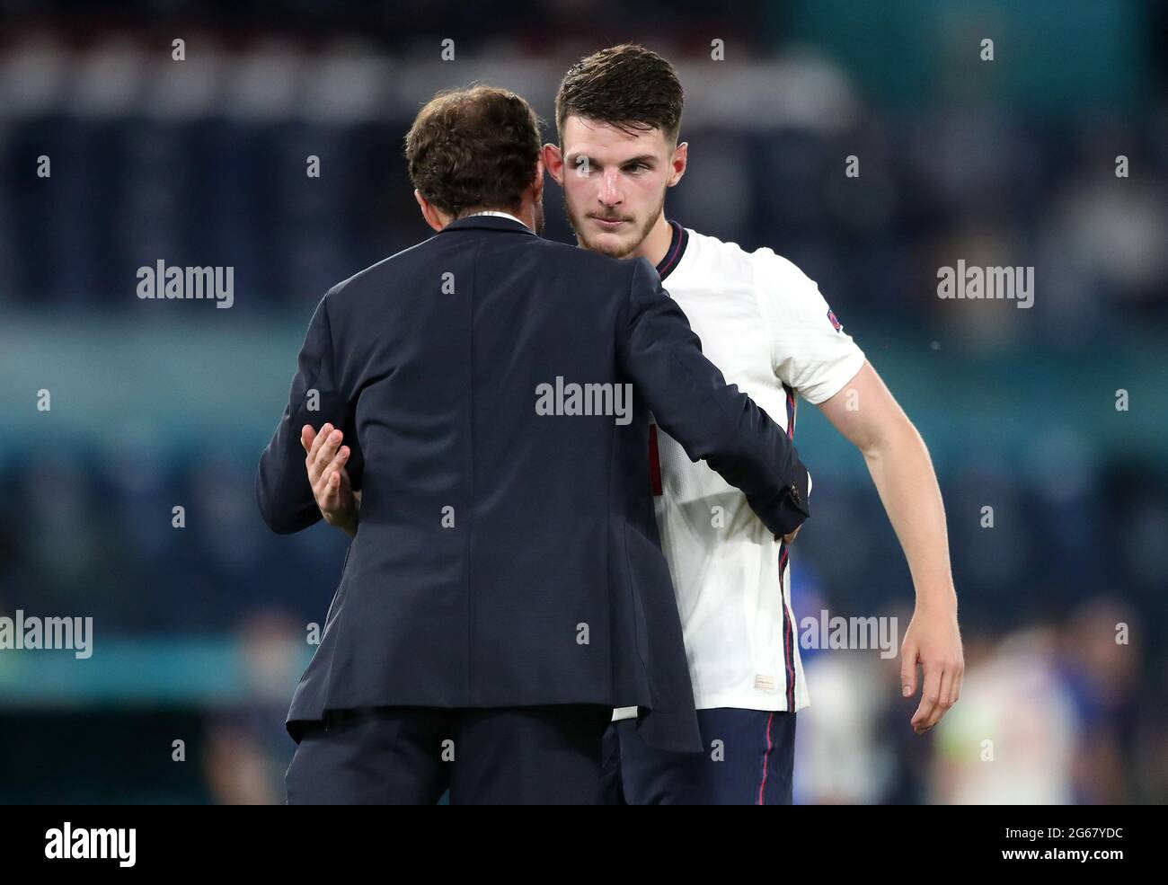 England manager Gareth Southgate embraces Declan Rice after the UEFA ...