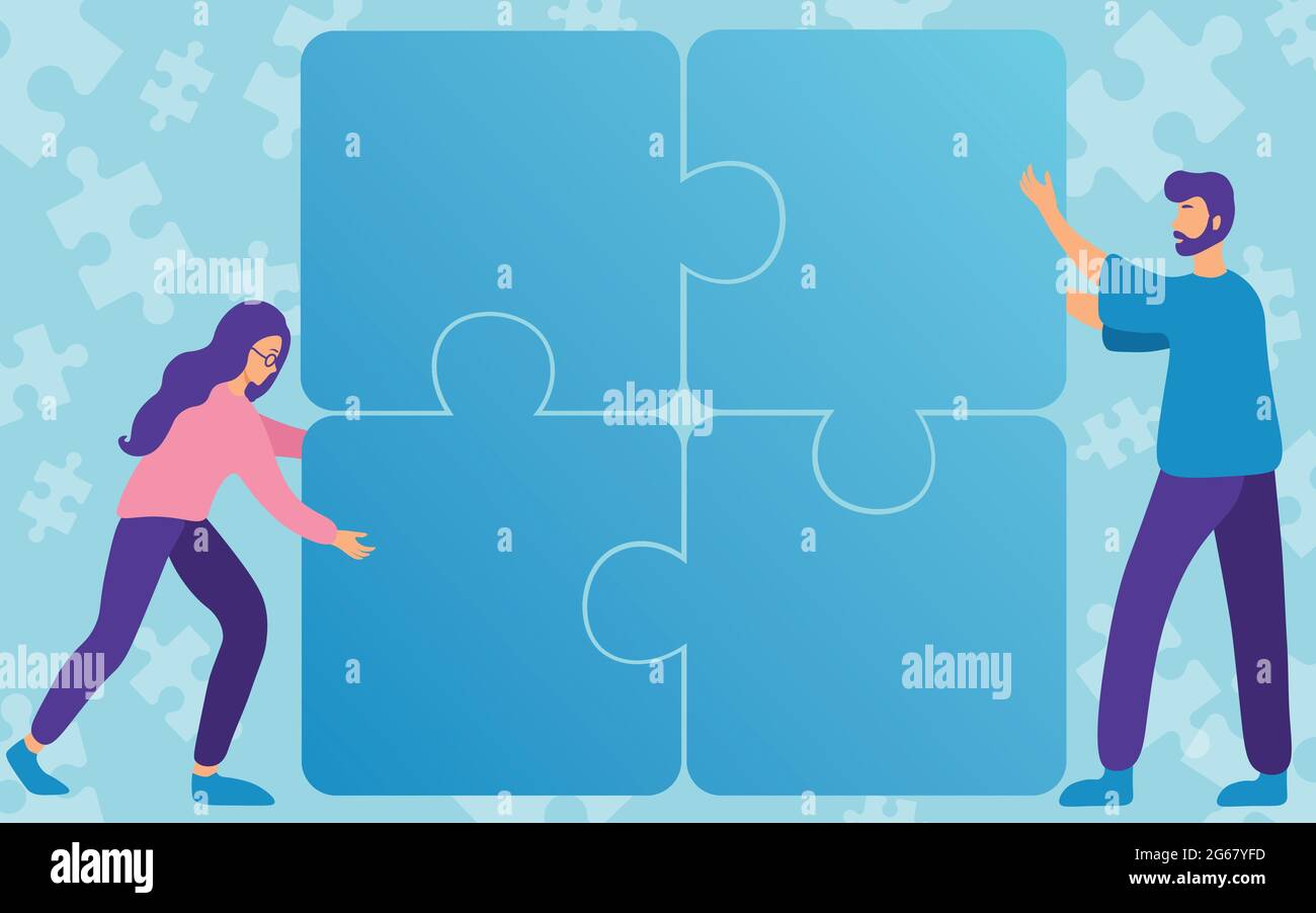 Colleagues Drawing Fitting Four Pieces Of Jigsaw Puzzle Together ...