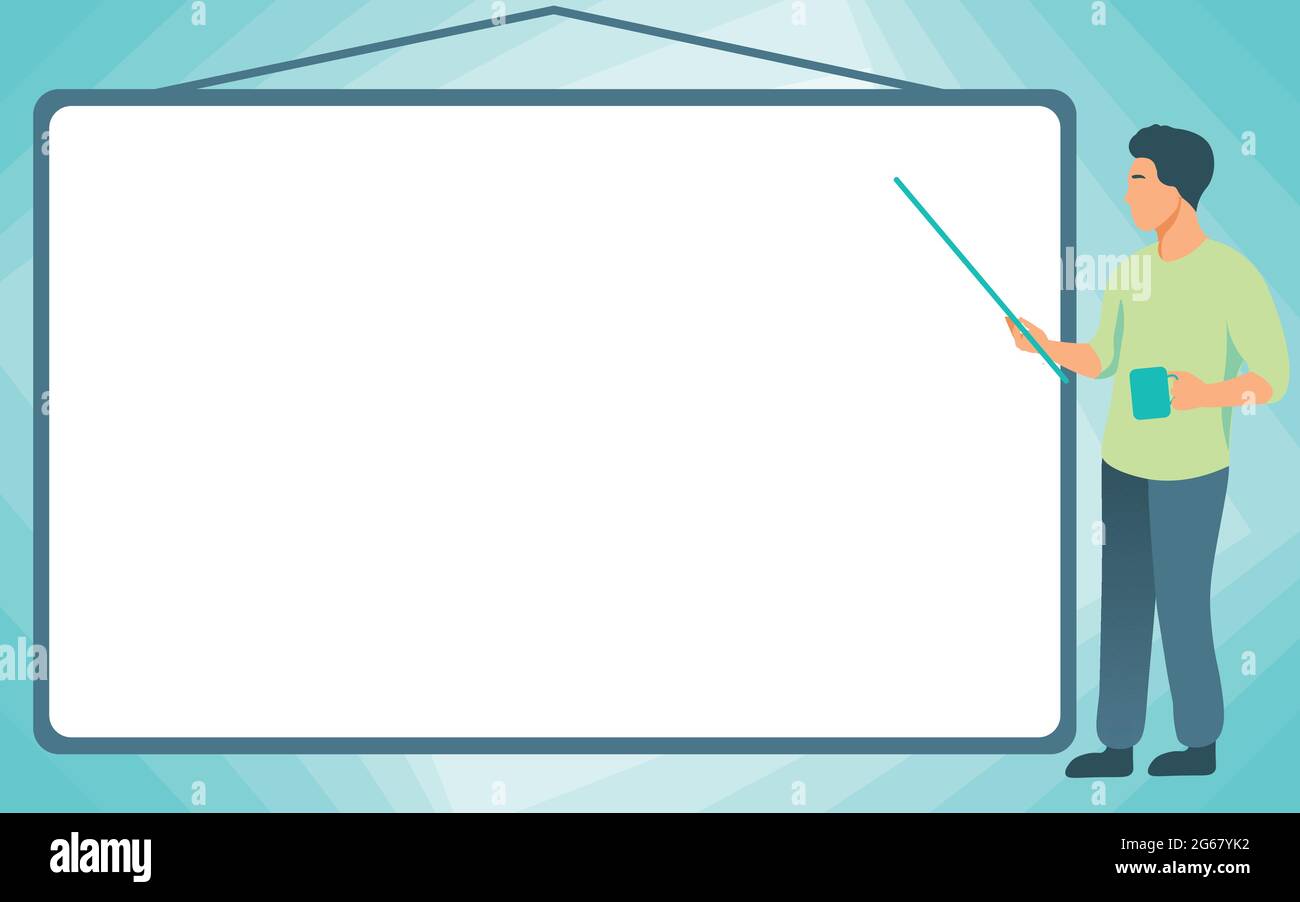 School Instructor Drawing Pointing Stick On Empty Whiteboard While ...