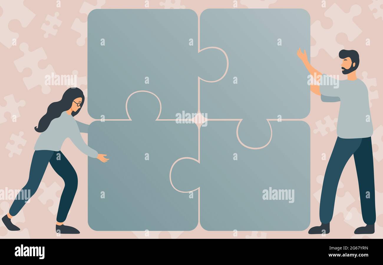 Colleagues Drawing Fitting Four Pieces Of Jigsaw Puzzle Together ...