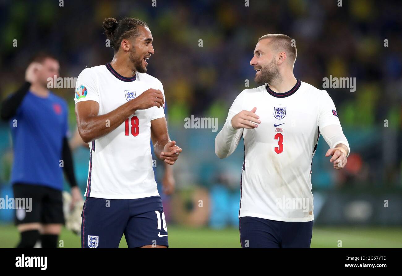 England's Dominic Calvert-Lewin (left) and Luke Shaw after the UEFA ...