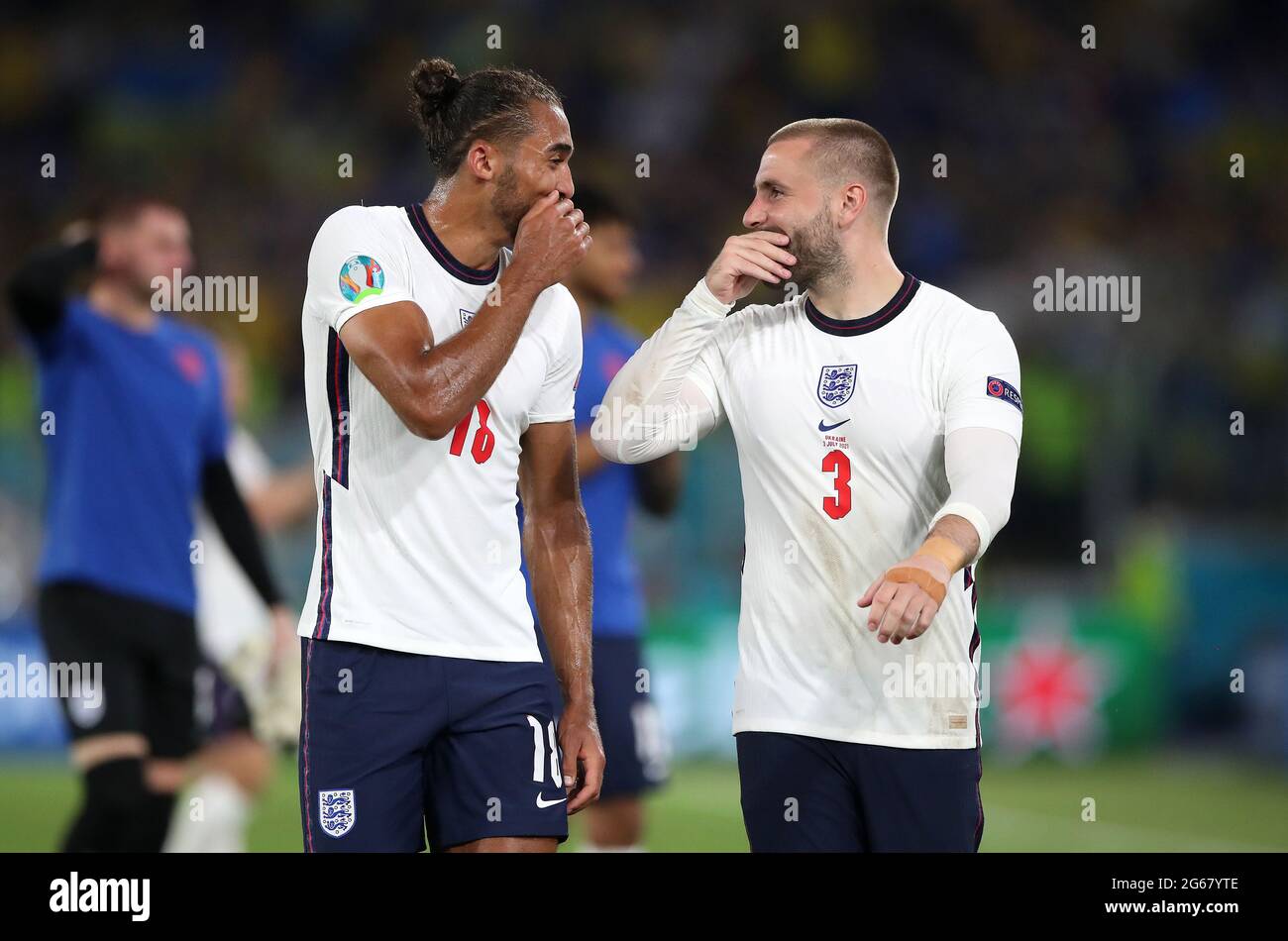 England's Dominic Calvert-Lewin (left) and Luke Shaw after the UEFA ...