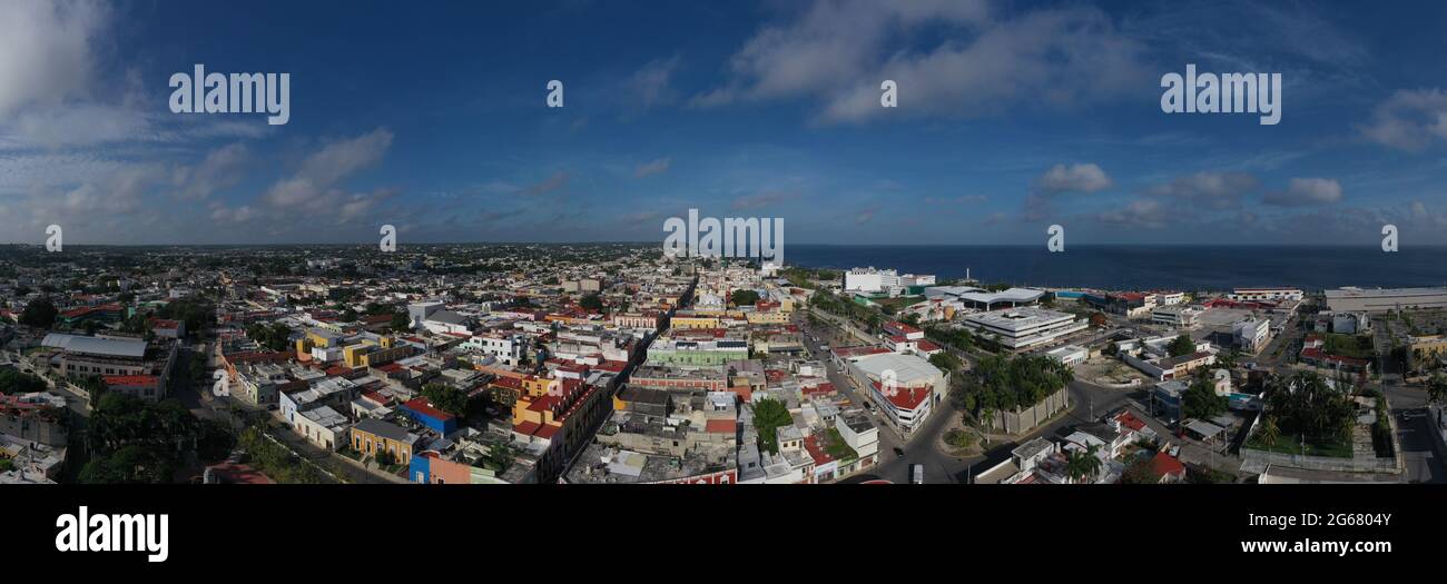Panoramic view of the skyline of Campeche, the capital of the state of ...