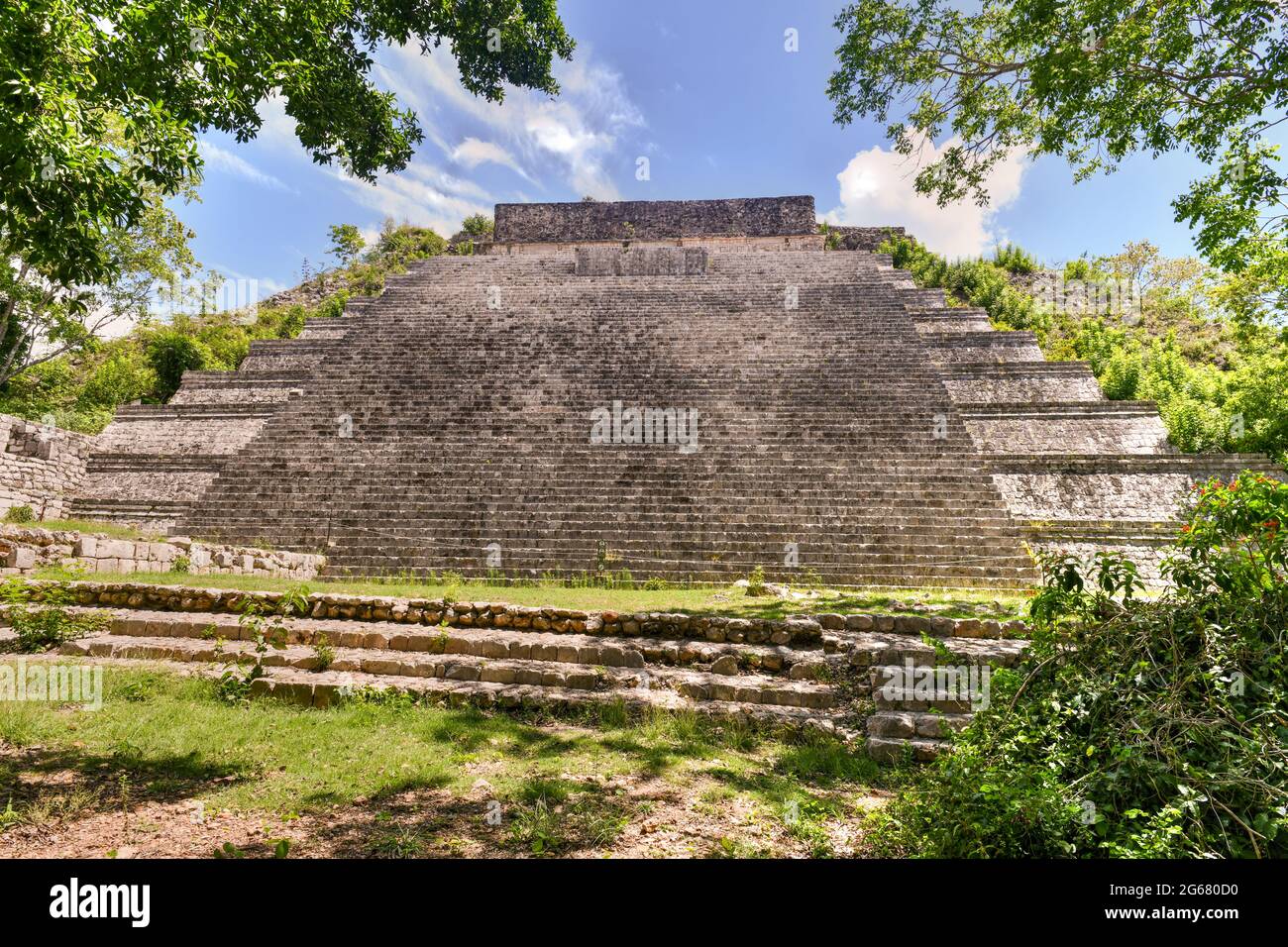 The Great Pyramid in Uxmal, Yucatan, Mexico. It has nine stepped bodies ...