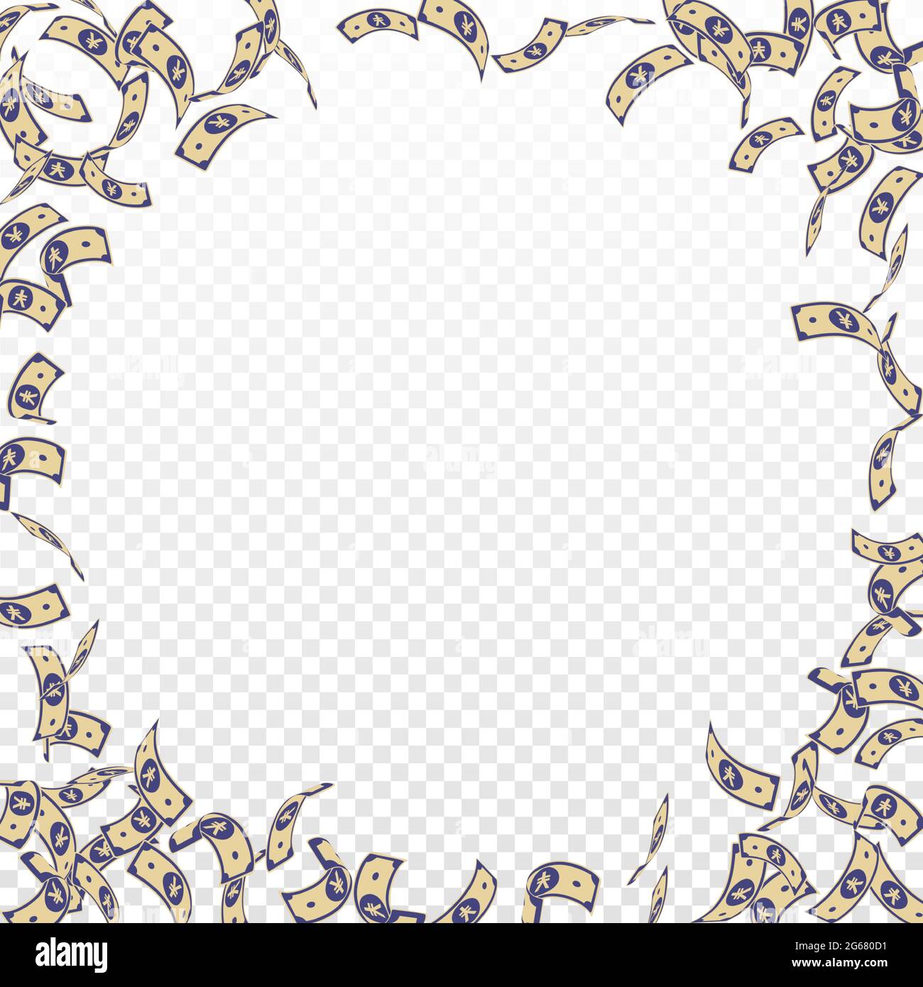 Chinese yuan notes falling. Sparse CNY bills on transparent background ...