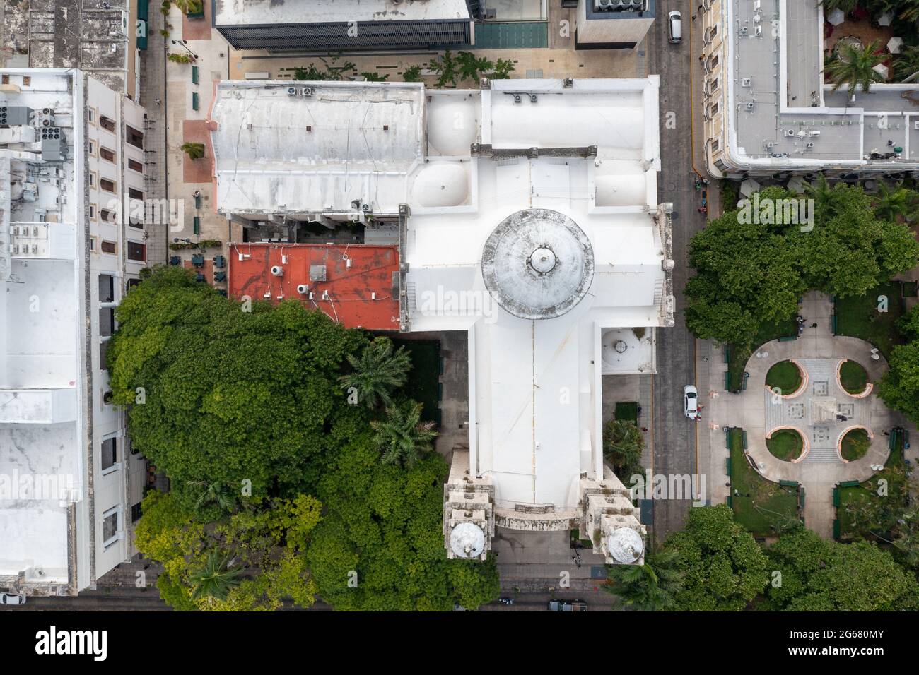 Aerial view of the Church of Jesus of the Third Order in Merida, Mexico ...
