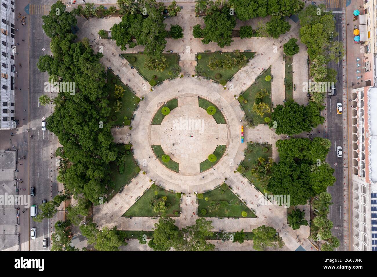 Aerial view of Plaza Grande, the downtown of Merida, Mexico in the ...