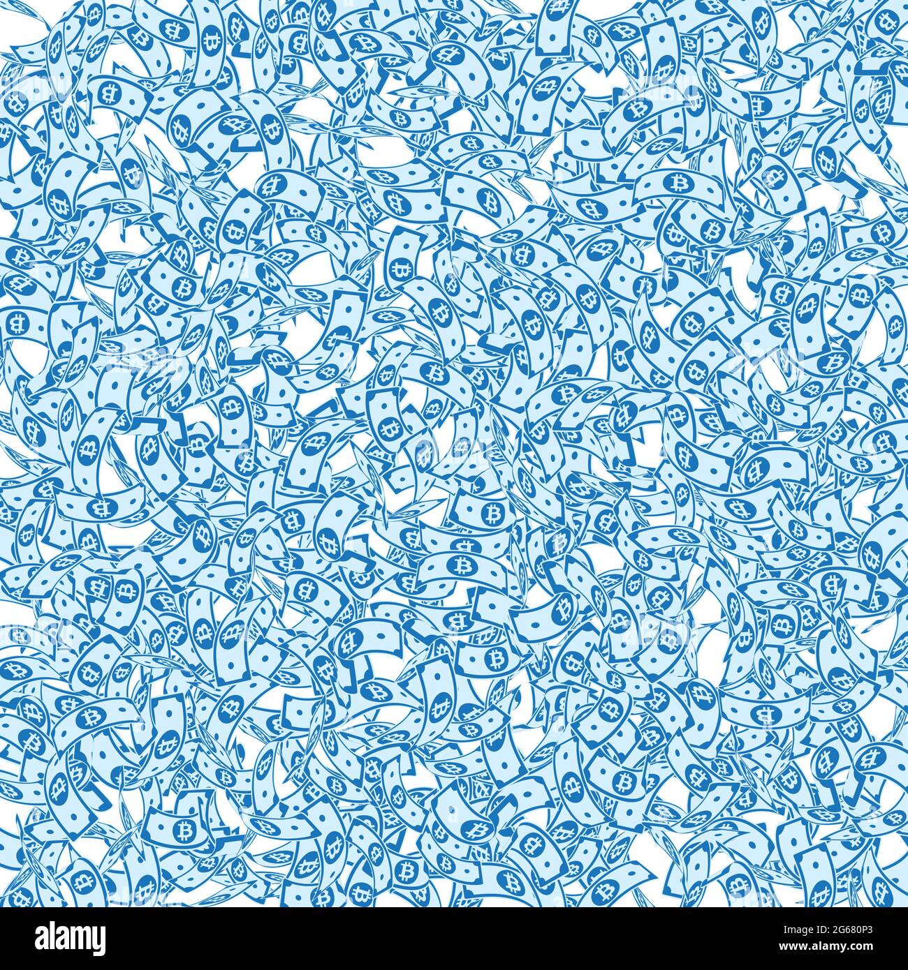 Bitcoin, internet currency notes falling. Small BTC bills on white ...