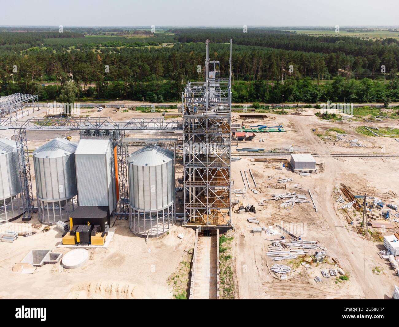 Aerial view of huge modern grain elevator. Food storage, building in ...