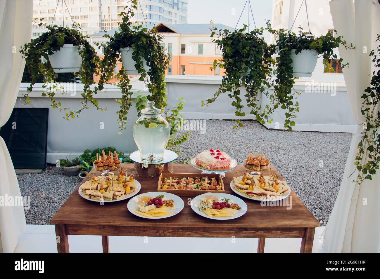 Luxury food and drinks on wedding table. Shallow DOF Stock Photo - Alamy