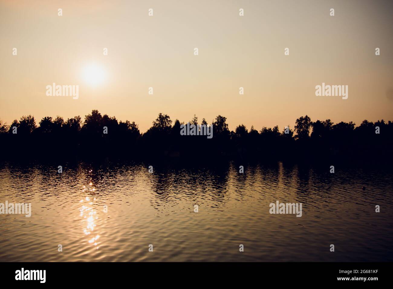 Sunset horizon water river landscape. River sunset horizon landscape ...