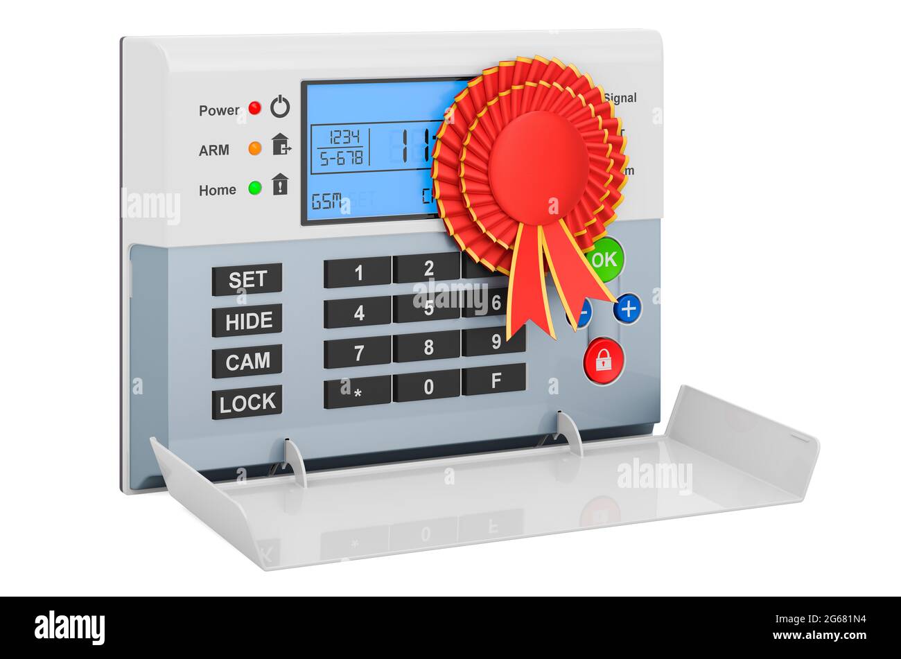 Security alarm system with best choice badge, 3D rendering isolated on ...