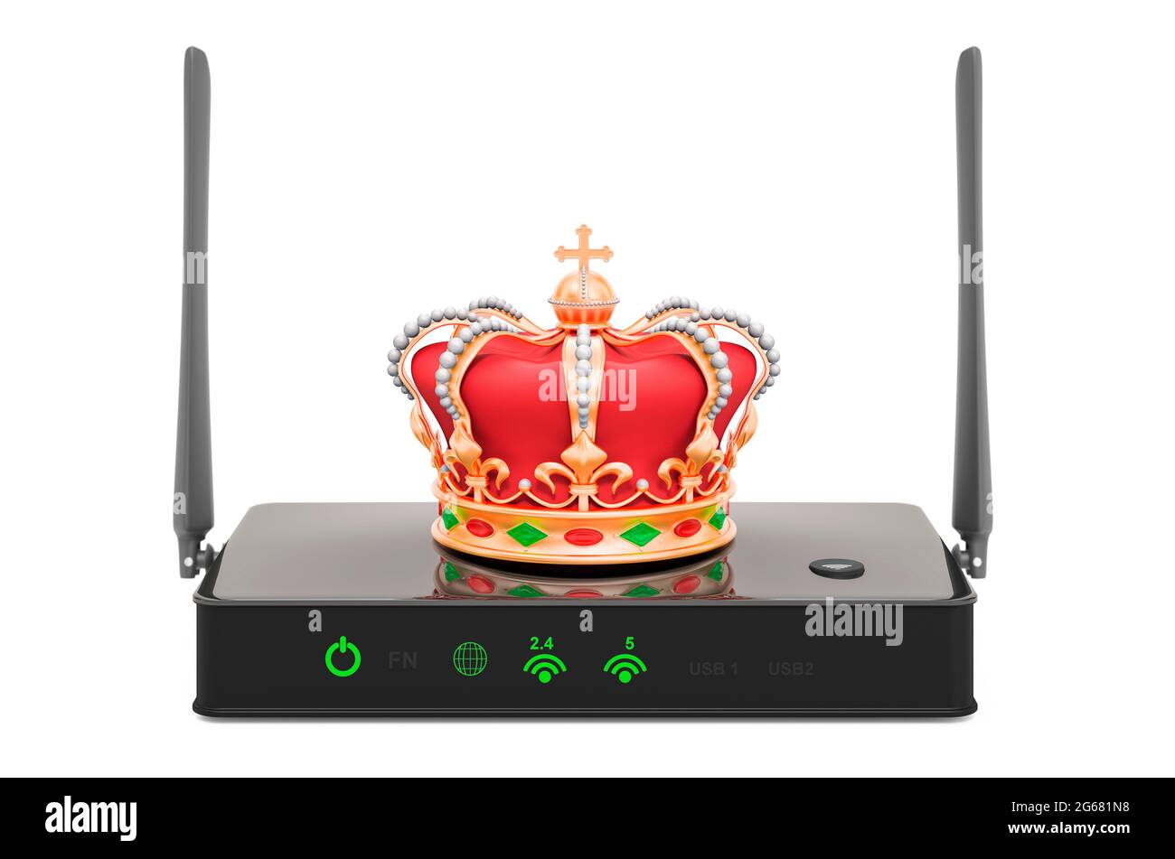 Router with golden crown, 3D rendering isolated on white background ...