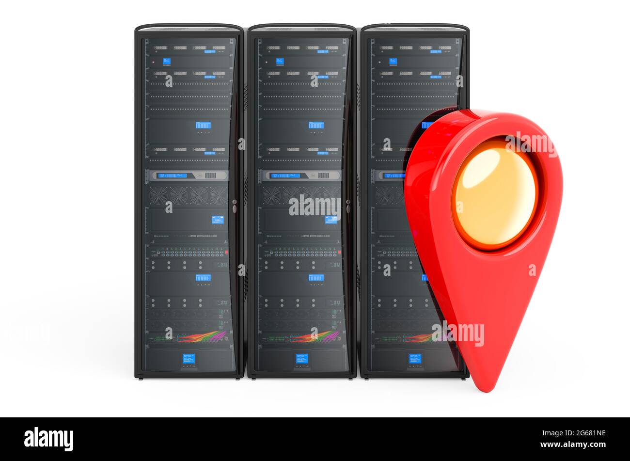 Map pointer with server rack, 3D rendering isolated on white background ...
