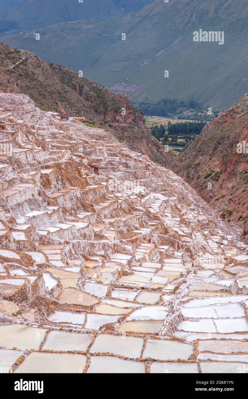 View of the natural salt pools in Las Salineras de Maras in the Sacred ...