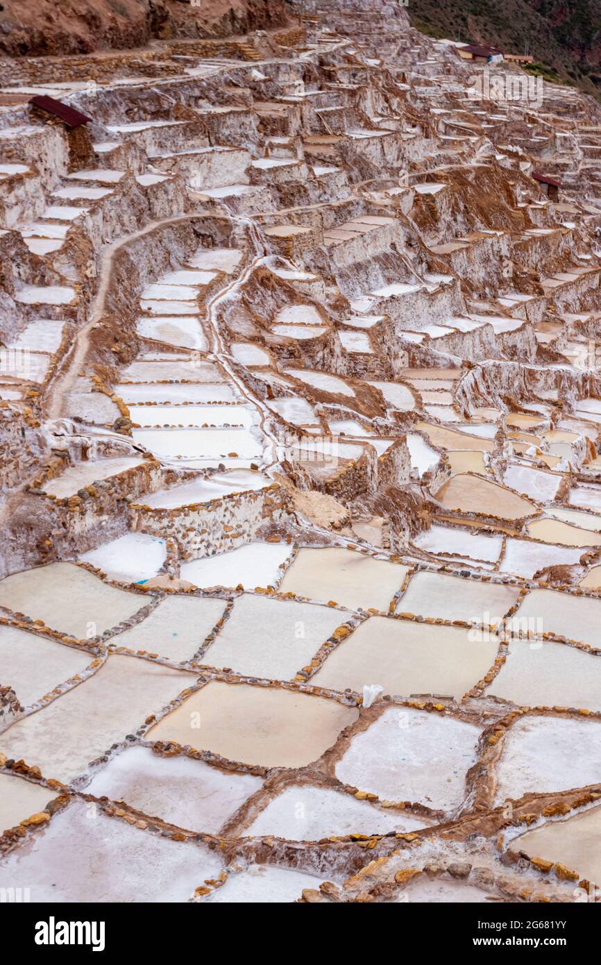 View of the natural salt pools in Las Salineras de Maras in the Sacred ...