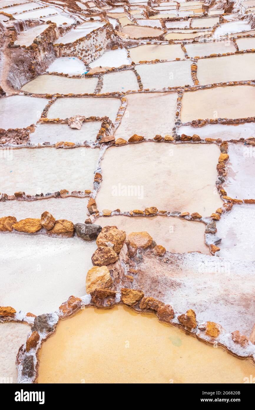 View of the natural salt pools in Las Salineras de Maras in the Sacred ...