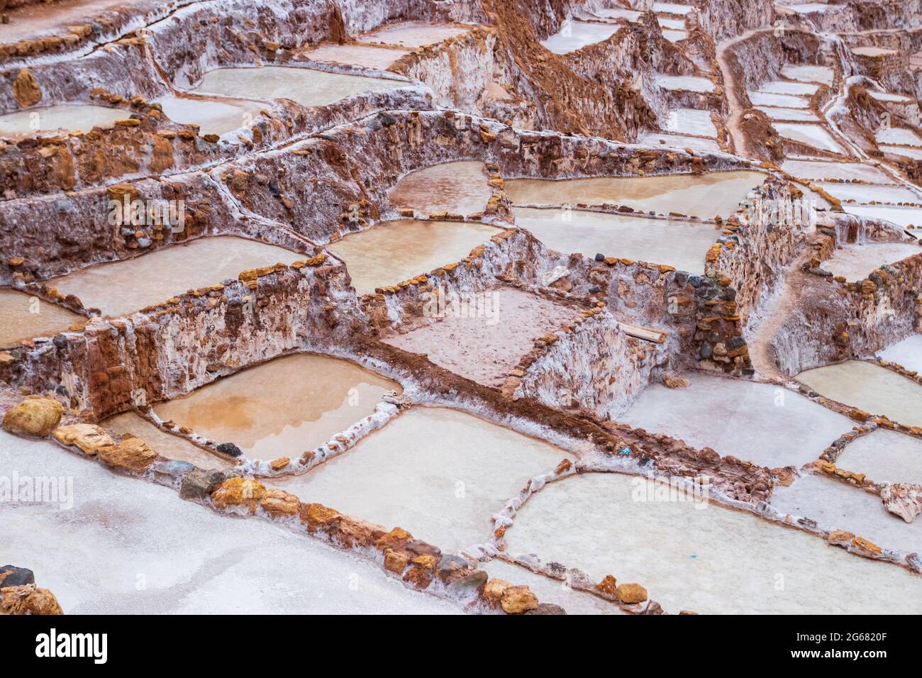 View of the natural salt pools in Las Salineras de Maras in the Sacred ...