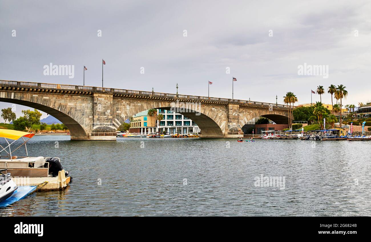 Lake Havasu, Arizona, USA - June 30, 2021: Inner channel of Lake Havasu ...