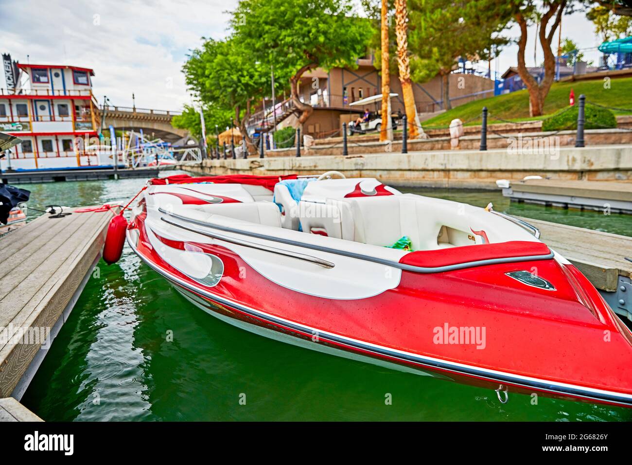 Lake Havasu, Arizona, USA - June 30, 2021: Speed boat docked at the ...