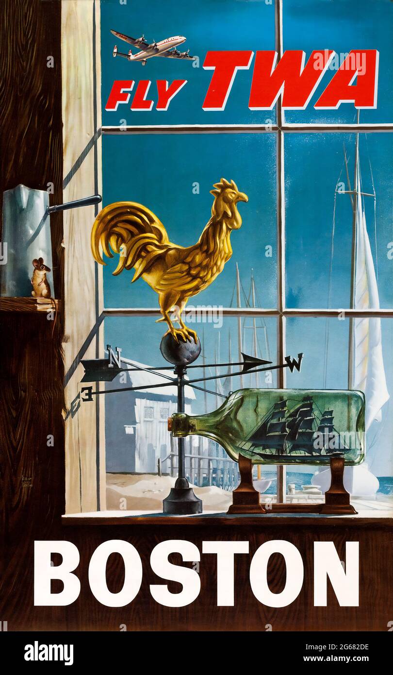 Fly TWA, Boston, Vintage Travel Poster, TWA – Trans World Airlines ...