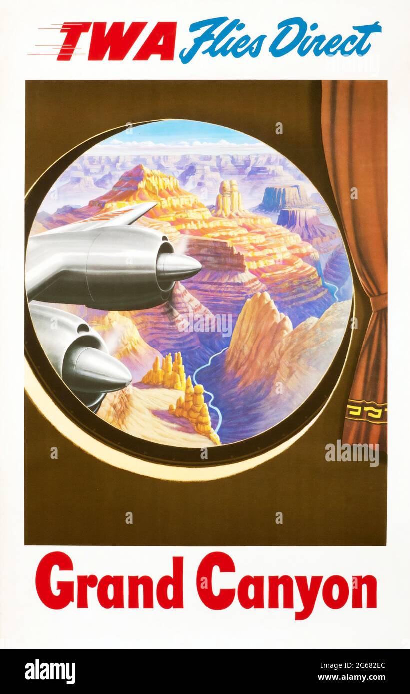 TWA flies direct, Grand Canyon, Vintage Travel Poster, TWA – Trans ...