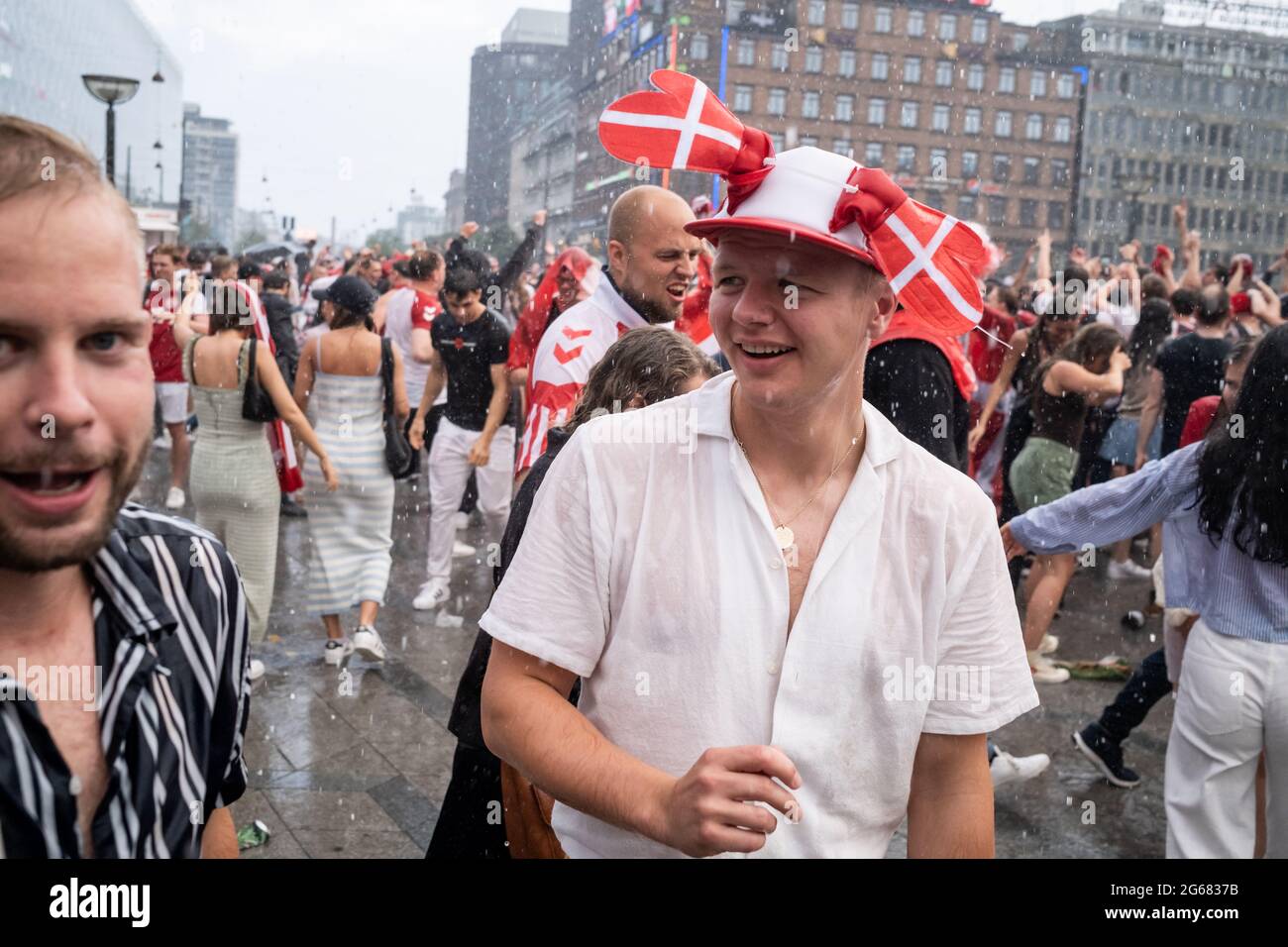 Copenhagen, Denmark. 03rd July, 2021. Danish football fans dressed in ...