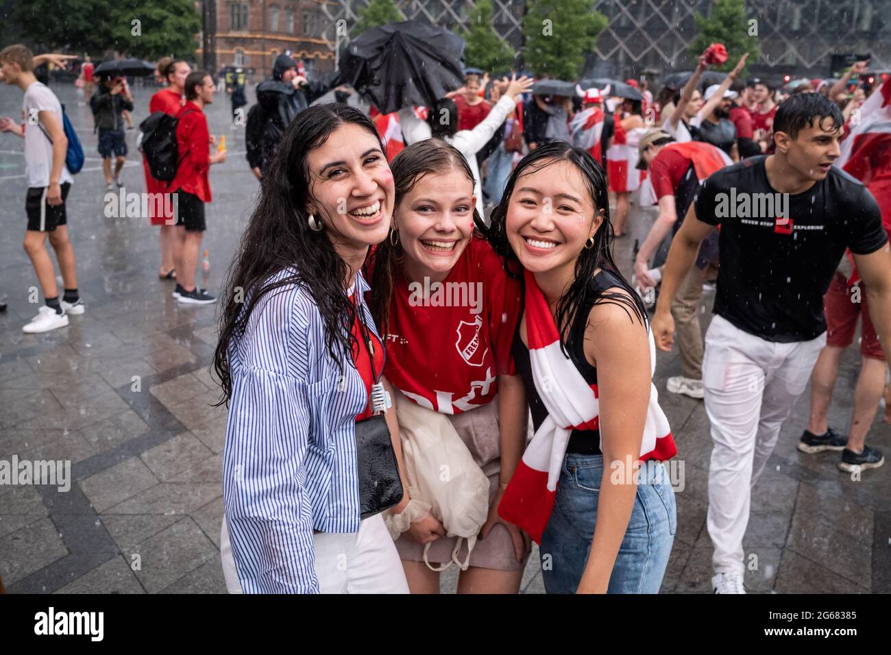 Copenhagen, Denmark. 03rd July, 2021. Danish football fans dressed in ...