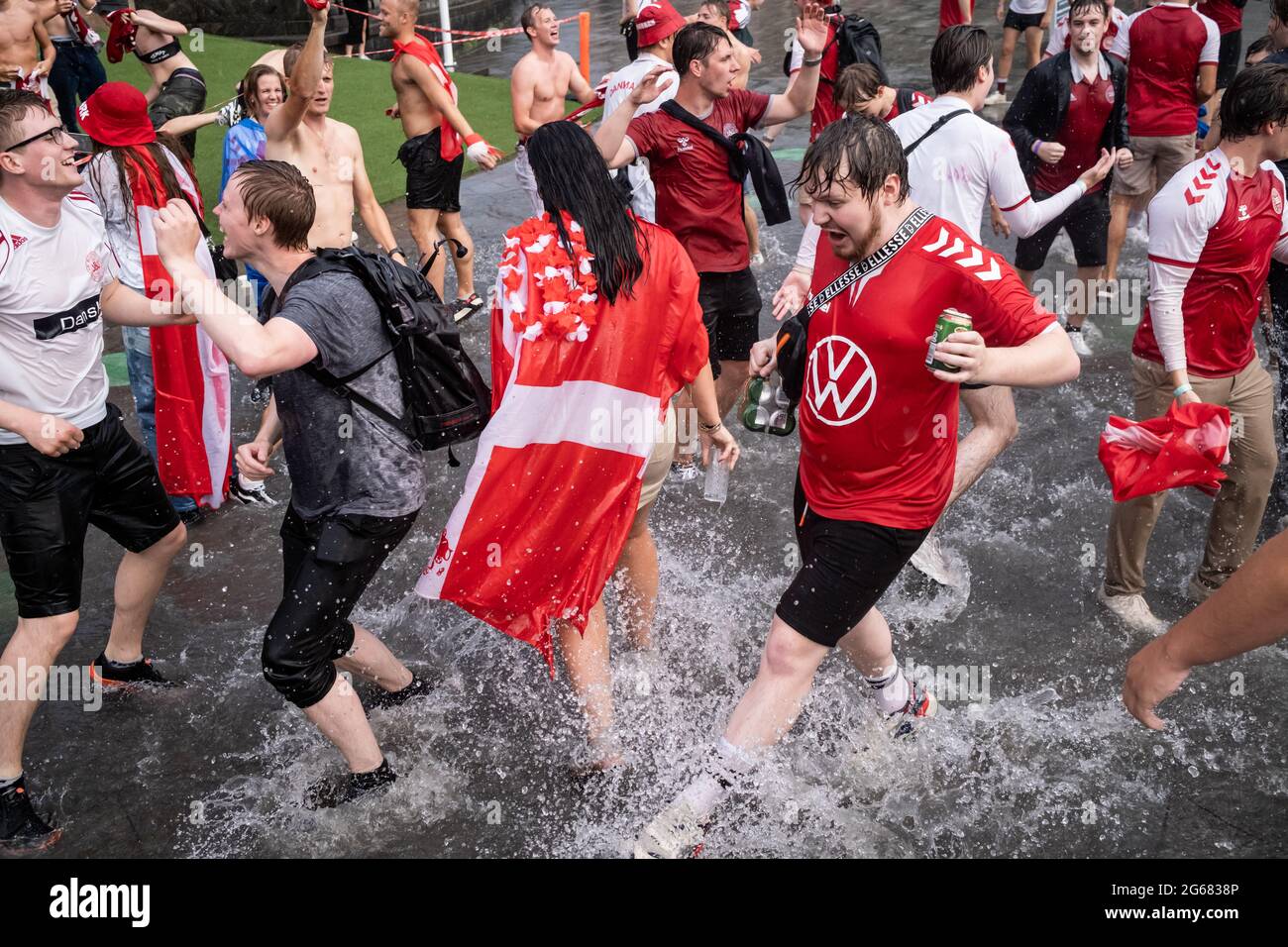 Copenhagen, Denmark. 03rd July, 2021. Danish football fans dressed in ...