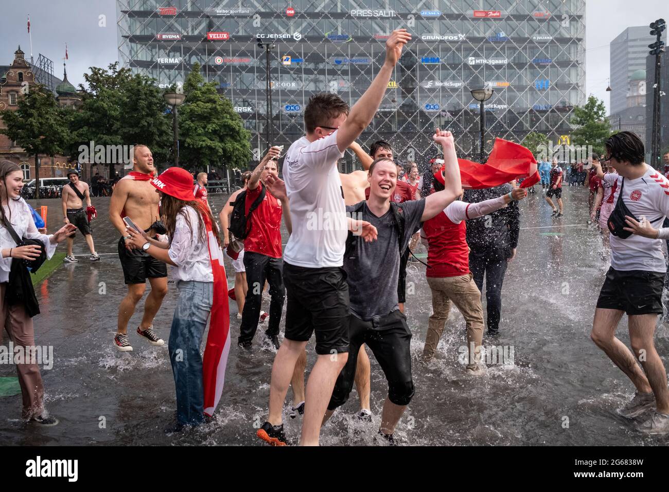 Copenhagen, Denmark. 03rd July, 2021. Danish football fans dressed in ...