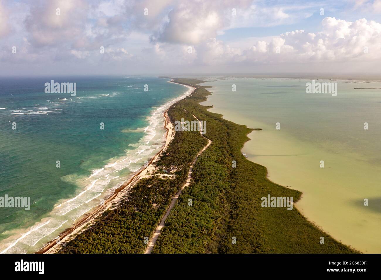 Scenic aerial landscape of the peninsula of Tulum in Quintana Roo ...