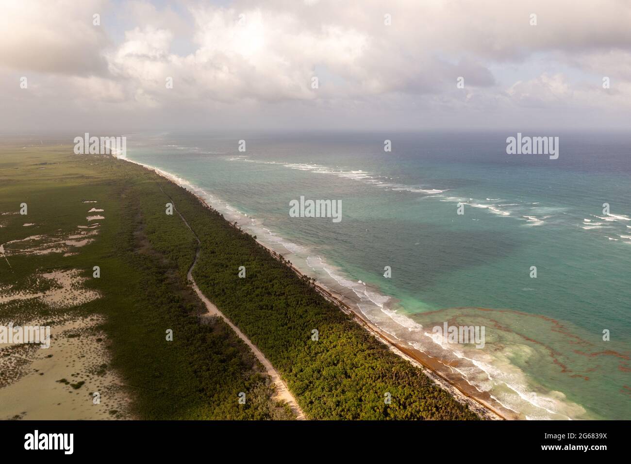 Scenic aerial landscape of the peninsula of Tulum in Quintana Roo ...